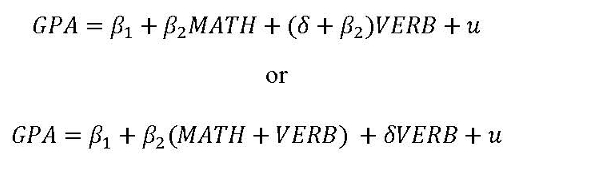 Solved GPA=β1+β2MATH+(δ+β2)VERB+uorGPA=β1+β2(MATH+VERB)+δVER | Chegg.com