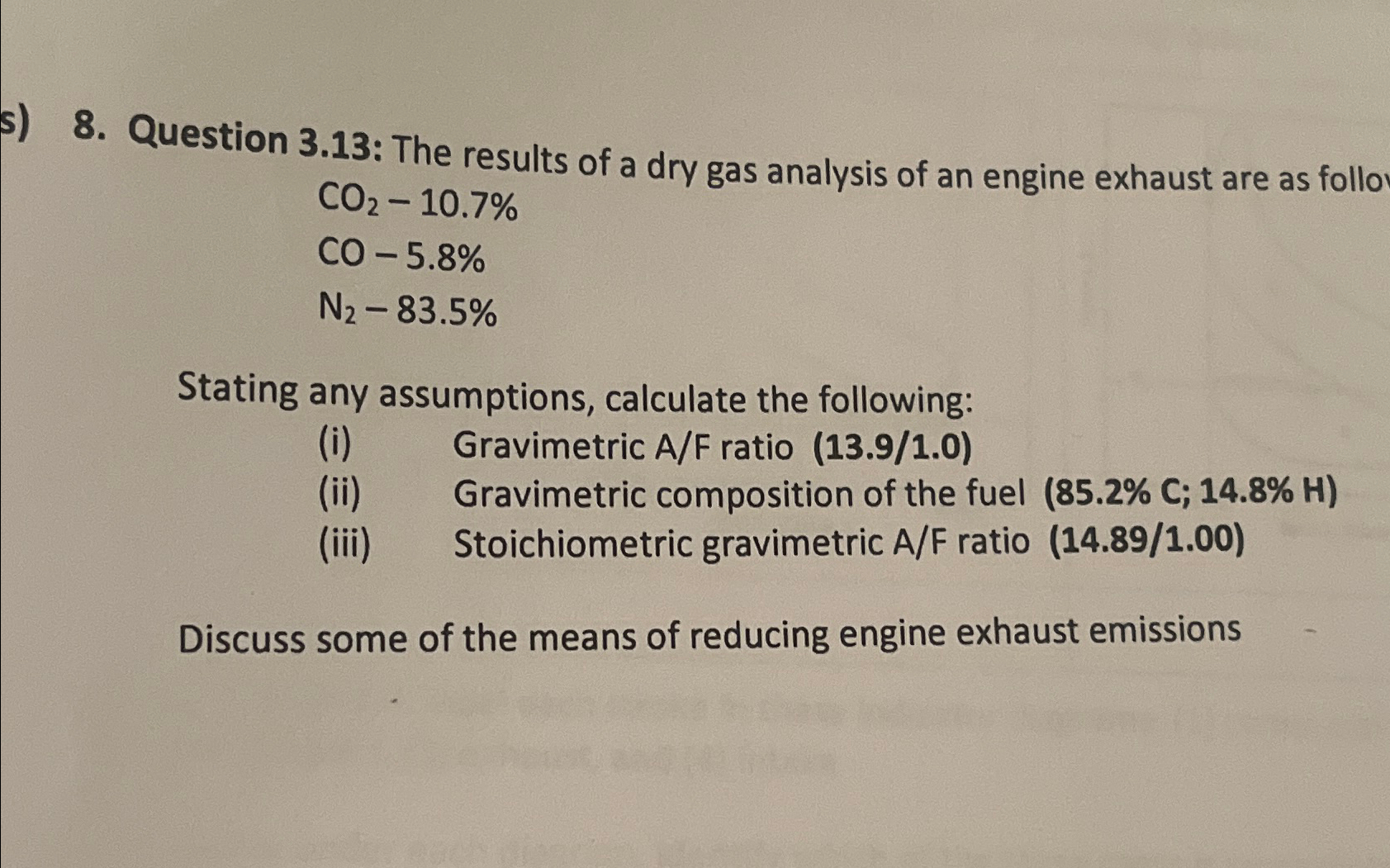 Question 3.13: The results of a dry gas analysis of | Chegg.com