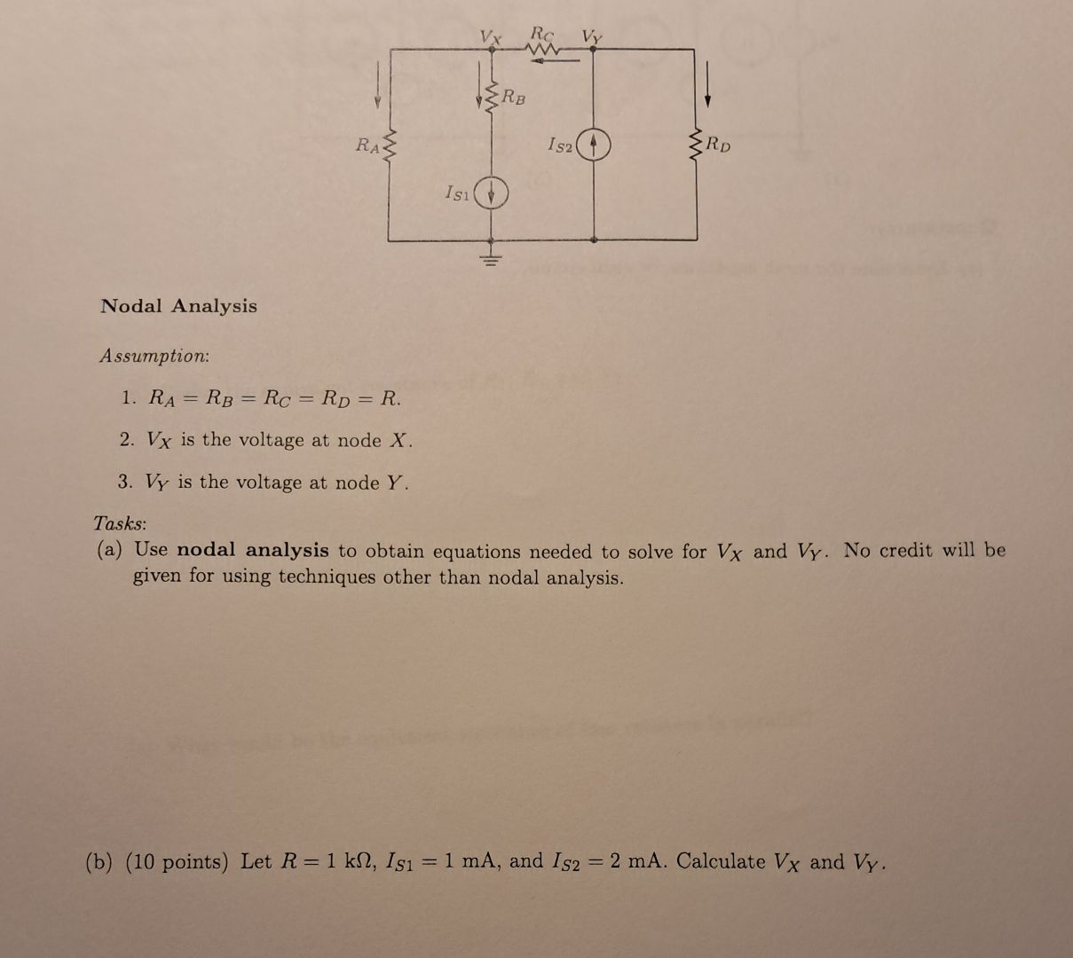 Solved Nodal AnalysisAssumption:RA=RB=RC=RD=R.Vx ﻿is the | Chegg.com