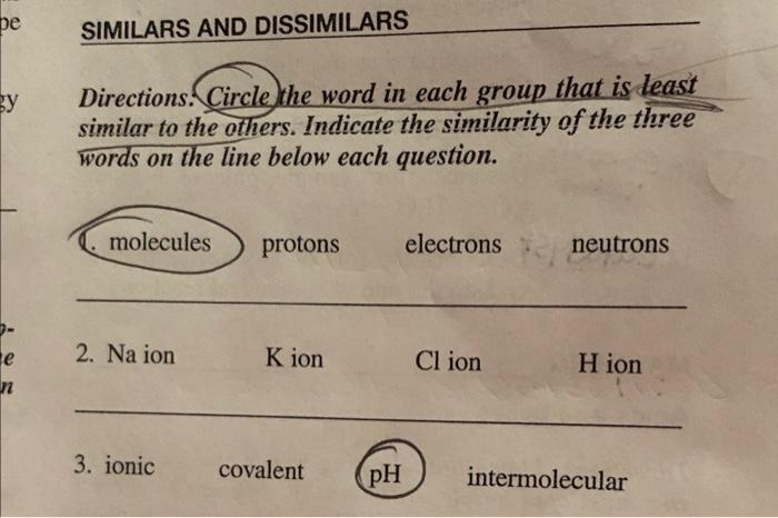 Solved Directions. Circle the word in each group that is | Chegg.com