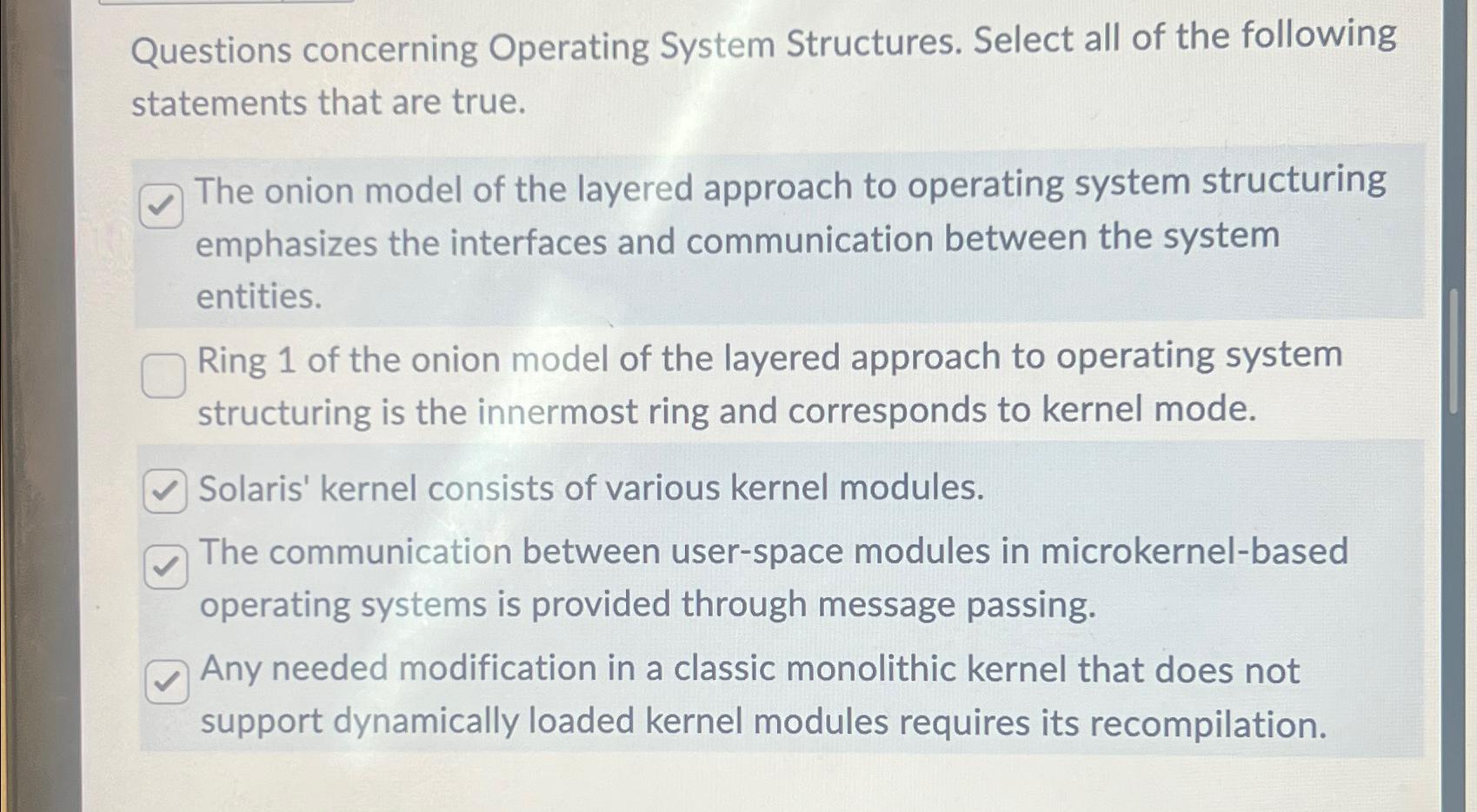 Solved Questions concerning Operating System Structures. | Chegg.com