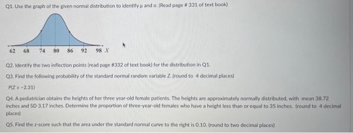 Solved Q1. Use the graph of the given normal distribution to | Chegg.com