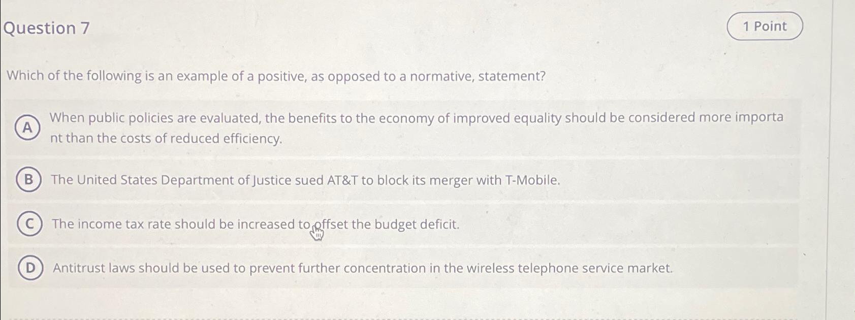 Solved Question 7Which of the following is an example of a | Chegg.com