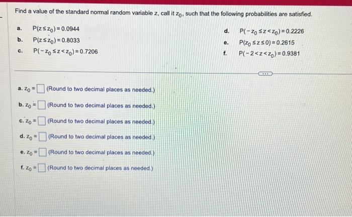 find a value of standard normal variable Z and call | Chegg.com