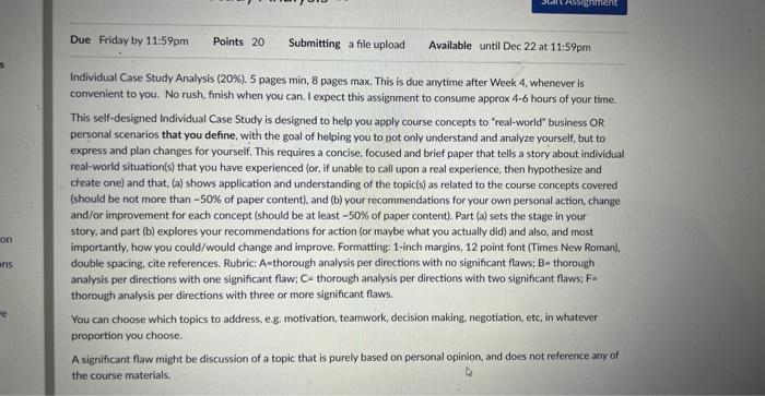 Individual Case Study Analysis (20\%). 5 pages min, 8 | Chegg.com