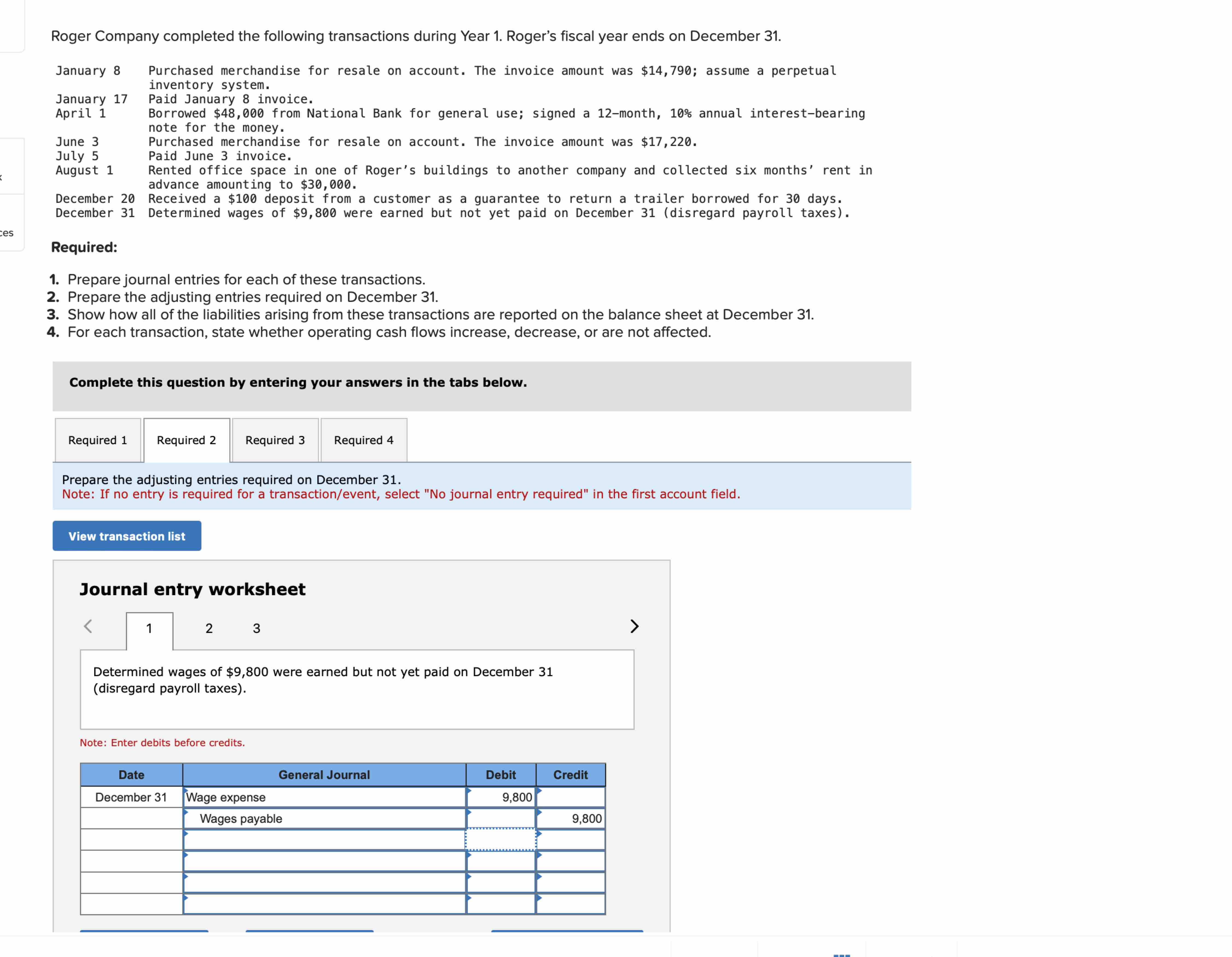 Solved Roger Company completed the following transactions | Chegg.com