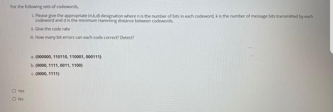 Solved For the following sets of codewords, 1. Please give | Chegg.com
