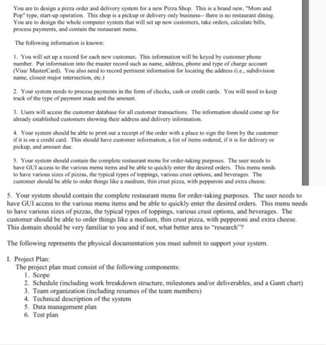 Solved You are to design a pizza order and delivery system | Chegg.com