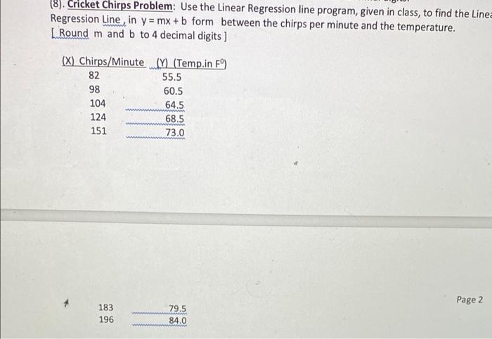 Solved (8). Cricket Chirps Problem: Use the Linear | Chegg.com