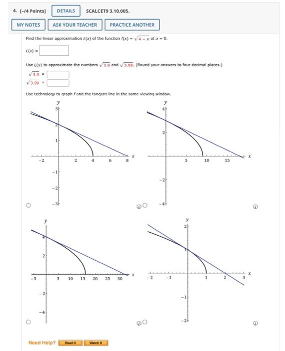 Solved (4 Points) SCALCET9 3.10.005. Find the linear | Chegg.com