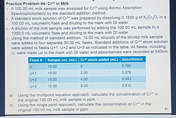 Solved Practice Problem #4: Cr3+ in Milk A 100.00 mL milk | Chegg.com Solved Practice Problem #4: Cr3+ in Milk A 100.00 mL milk | Chegg.com