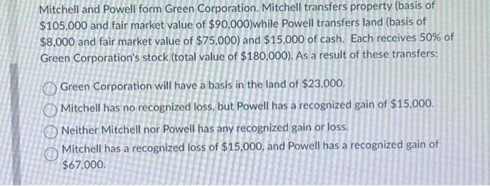 Solved Mitchell and Powell form Green Corporation. Mitchell | Chegg.com
