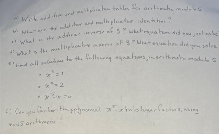 Solved a) Writc addition and multiplication tables for | Chegg.com