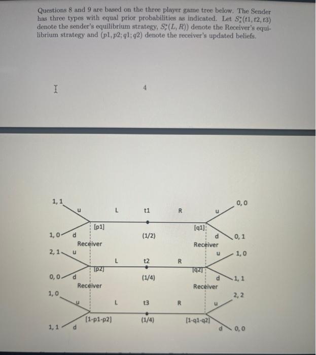 Questions 8 and 9 are based on the three player game | Chegg.com