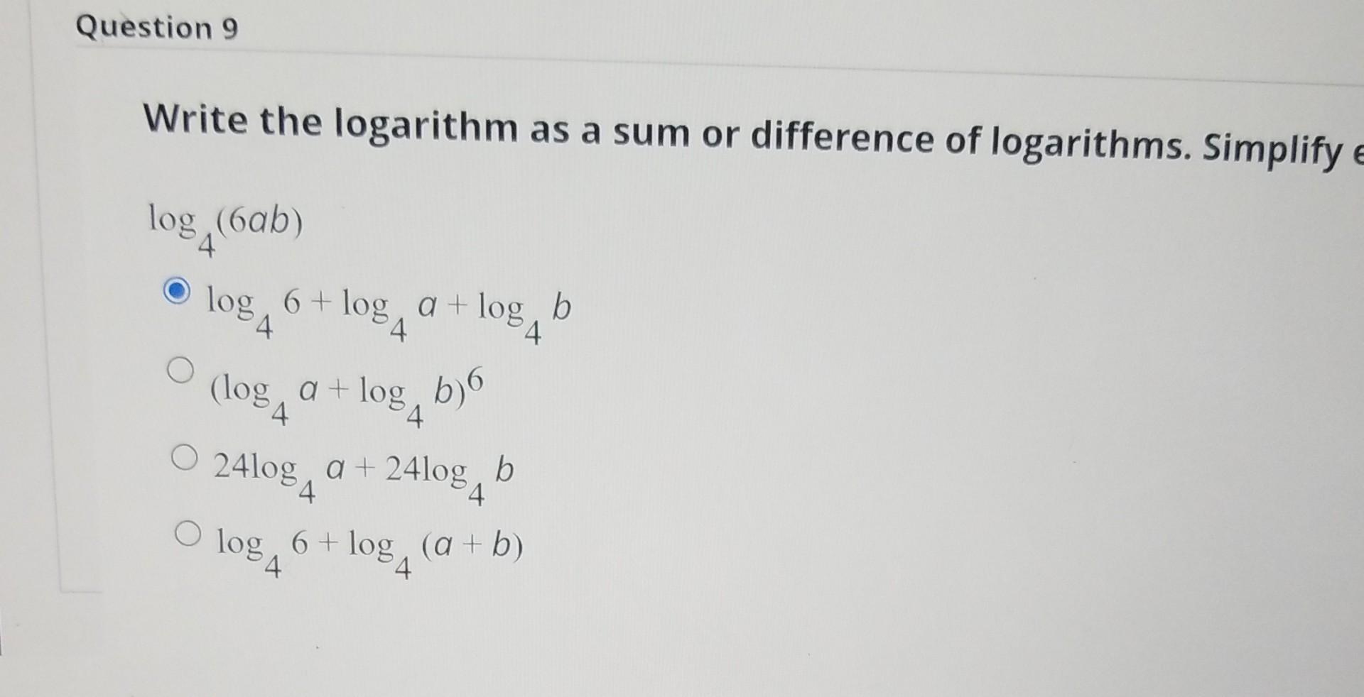 Solved Write the logarithm as a sum or difference of | Chegg.com