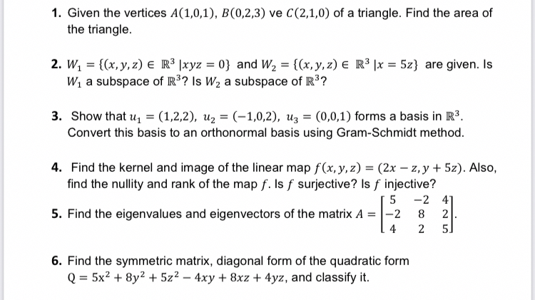 Given the vertices A(1,0,1),B(0,2,3) ﻿ve C(2,1,0) ﻿of | Chegg.com