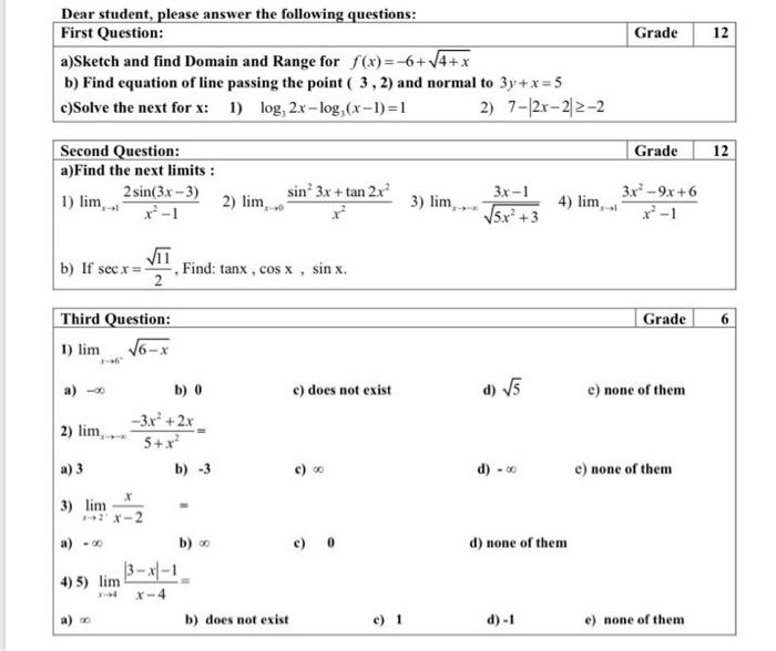 Solved Grade 12 Dear student, please answer the following | Chegg.com