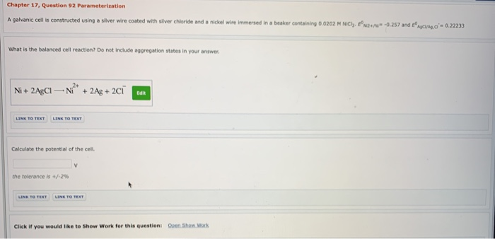 Solved Chapter 17, Question 92 Parameterization A galvanic | Chegg.com
