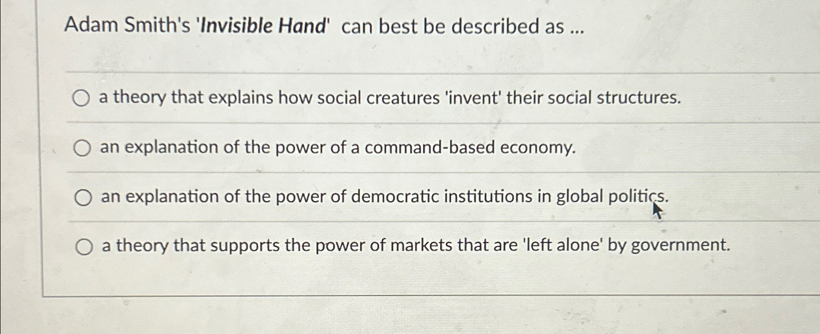 Adam Smith's 'Invisible Hand' can best be described | Chegg.com