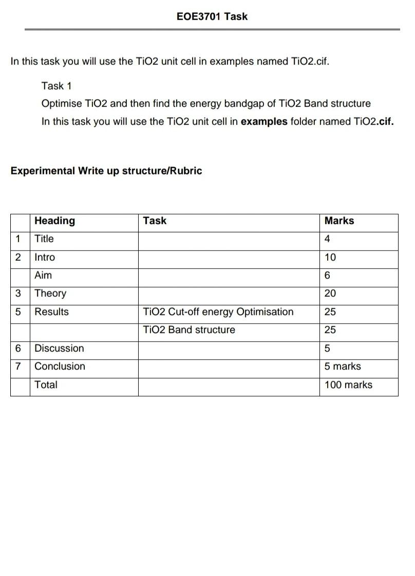In this task you will use the TiO2 unit cell in | Chegg.com