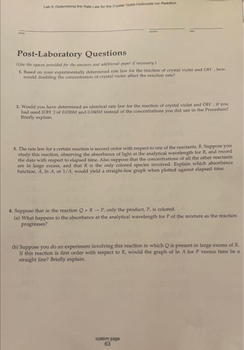 Solved Post-Laboratory Questions 1. Based an your | Chegg.com