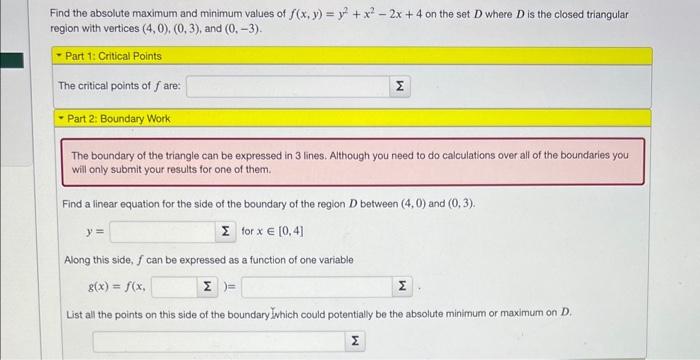 Solved Find the absolute maximum and minimum values of | Chegg.com