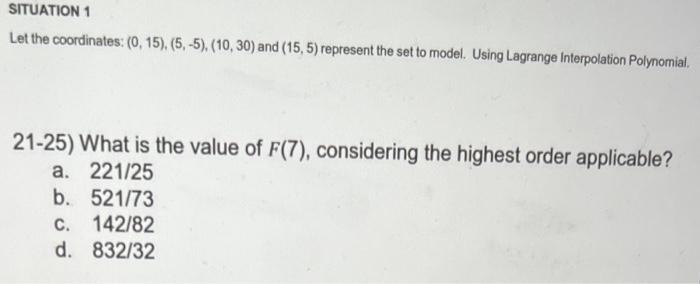 Solved Let the coordinates: (0,15),(5,−5),(10,30) and (15,5) | Chegg.com