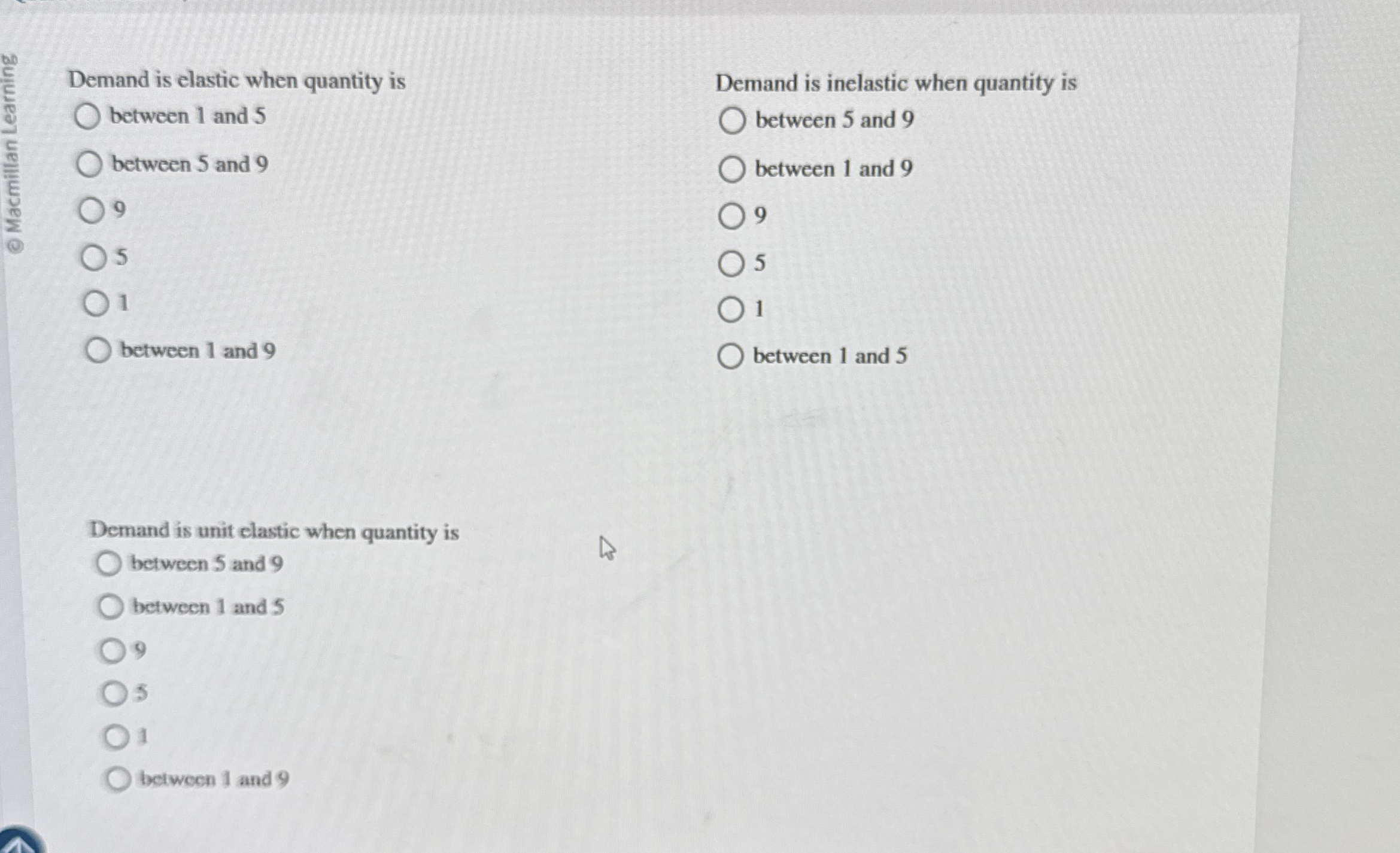 Solved © ﻿Marmillan LearningDemand is elastic when quantity | Chegg.com