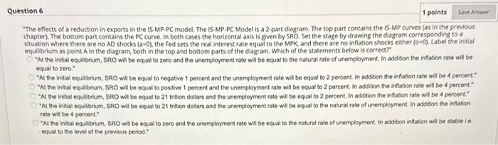 Solved The effects of a reduction in exports in the IS-MP.PC | Chegg.com