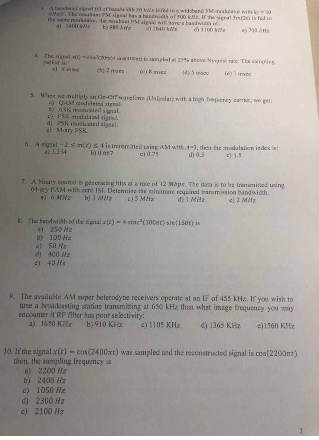 Solved A baseband signal ( t ) ﻿of bandwidth 50kHz ﻿is fed | Chegg.com