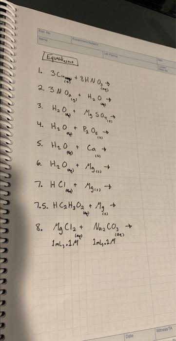 Solved 1. 3Cu(a) +8HNO→ 2. 3NO2(y)+H2O→ 3. H2O(4)+MgSO4→ 4. | Chegg.com