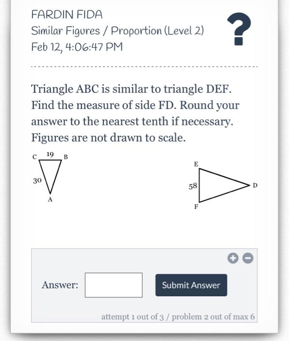 Solved Triangle Abc Is Similar To Triangle Def Find The