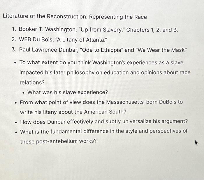 Literature of the Reconstruction: Representing the | Chegg.com