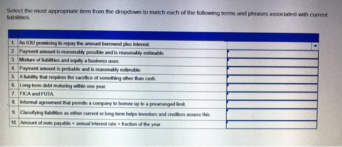 Solved Select the most appropriate item from the dropdown to | Chegg.com