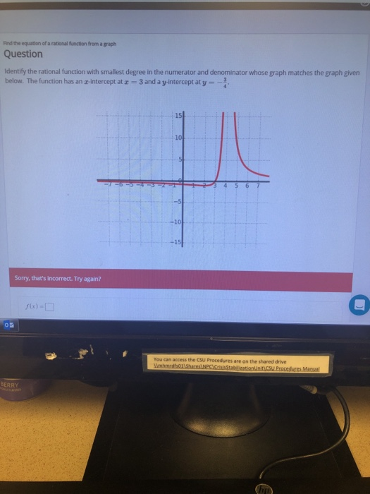 Solved Find the equation of a rational function from a graph | Chegg.com