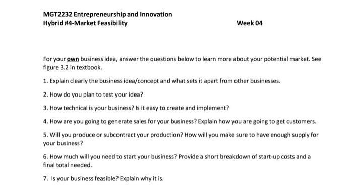 Solved For your own business idea, answer the questions | Chegg.com