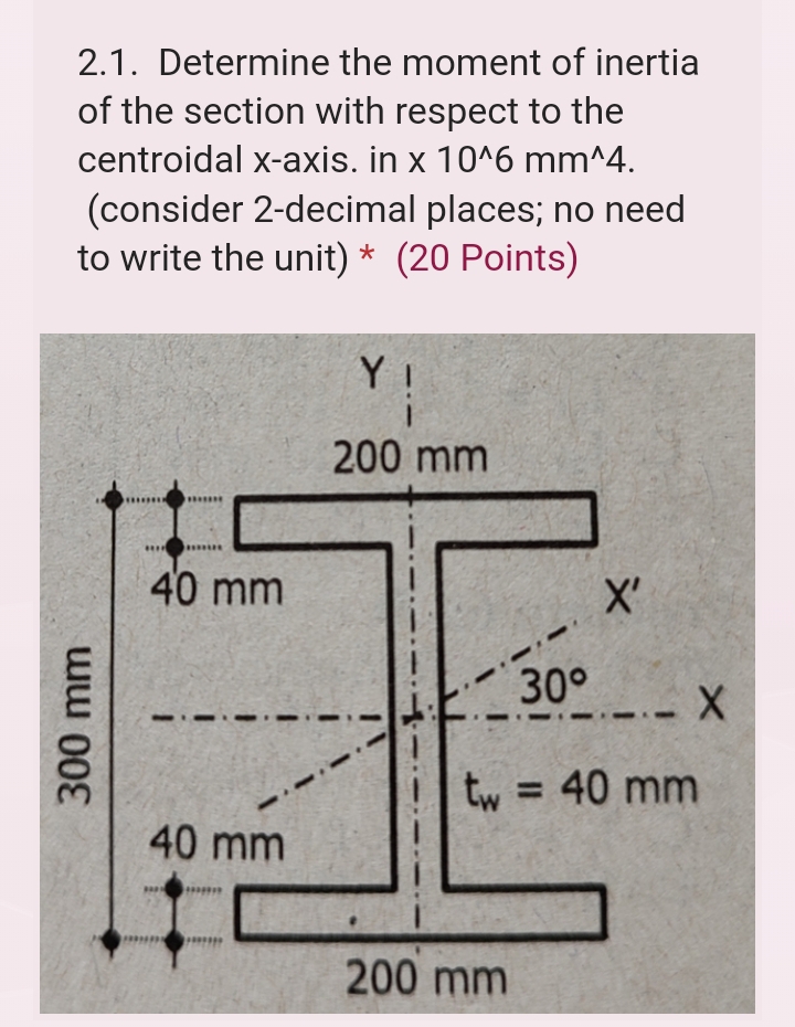 Solved 2.1. ﻿Determine the moment of inertia of the section | Chegg.com
