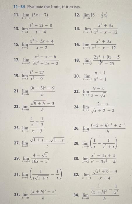 Solved 11-34 Evaluate the limit, if it exists. 11. | Chegg.com