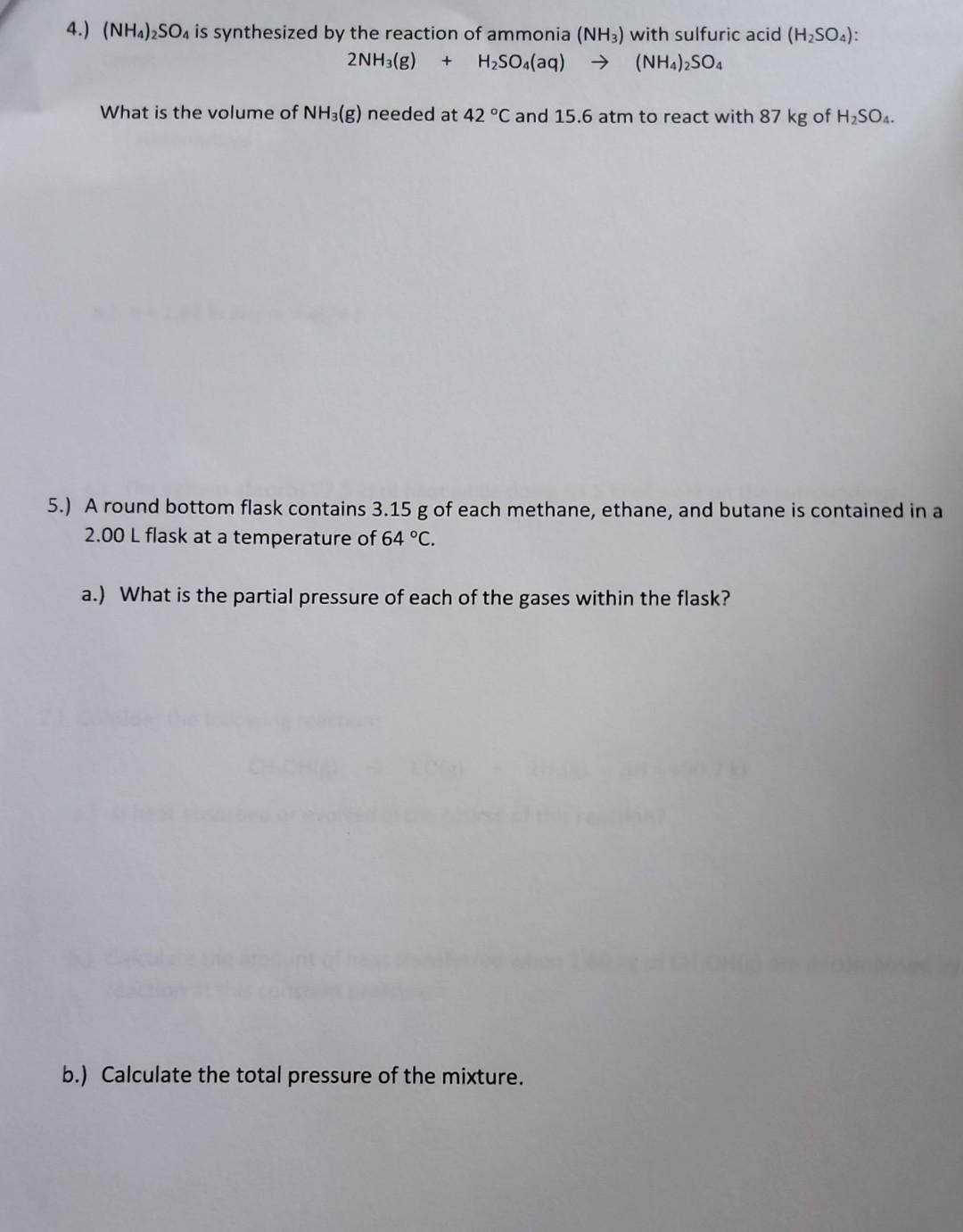 Solved 4.) (NH4)2SO4 is synthesized by the reaction of | Chegg.com