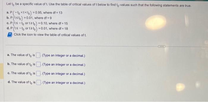 Solved Let t0 be a specific value of t. Use the table of | Chegg.com