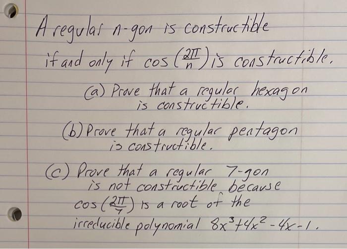 Solved 21 n A in A regulas n-gon is constructible n- if and | Chegg.com