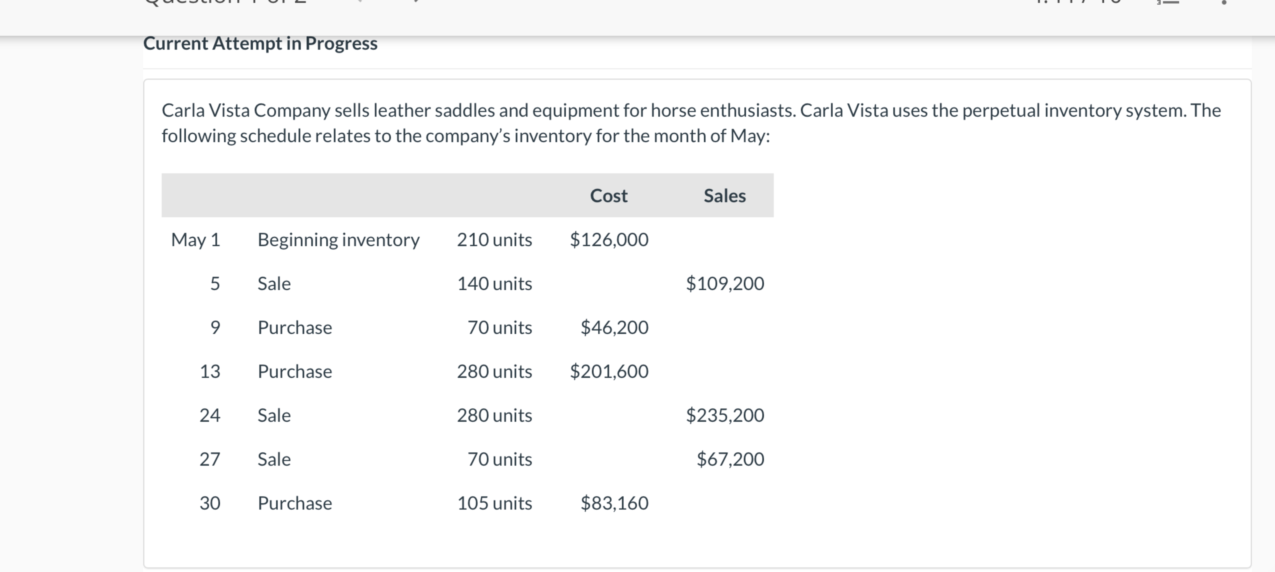 Solved Calculate Carla Vista Company's gross margin ratio | Chegg.com