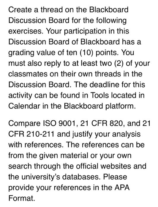 Solved Create a thread on the Blackboard Discussion Board | Chegg.com