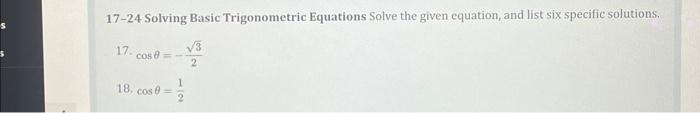 Solved 17-24 Solving Basic Trigonometric Equations Solve the | Chegg.com