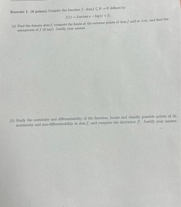 Solved Exercise 1. (9 points) Consider the function f: domf | Chegg.com