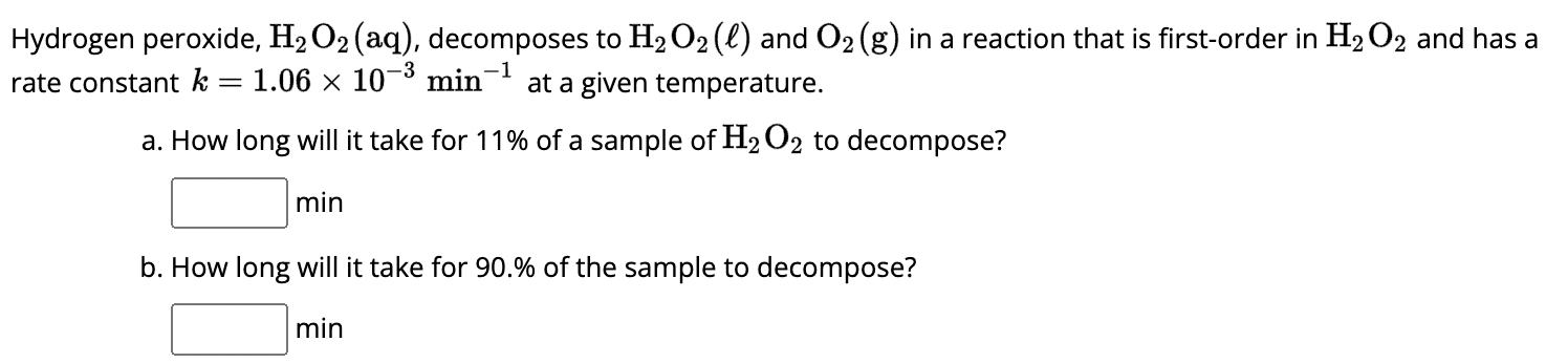 Solved Hydrogen peroxide, H2O2(aq), ﻿decomposes to H2O2(l) | Chegg.com