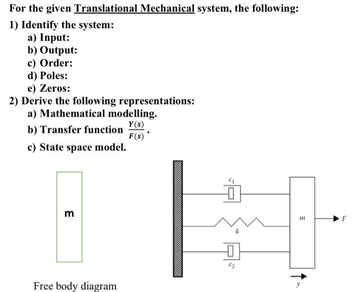 Solved For the given Translational Mechanical system, the | Chegg.com Solved For the given Translational Mechanical system, the | Chegg.com