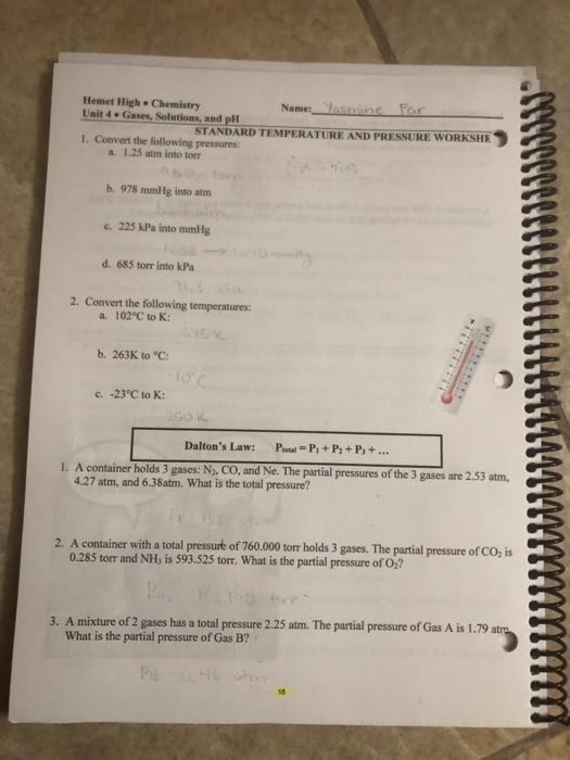 Solved Hemet High Chemistry Name_lamic Unit 4. Gases | Chegg.com