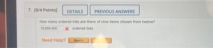 Solved How many ordered lists are there of nine items chosen | Chegg.com