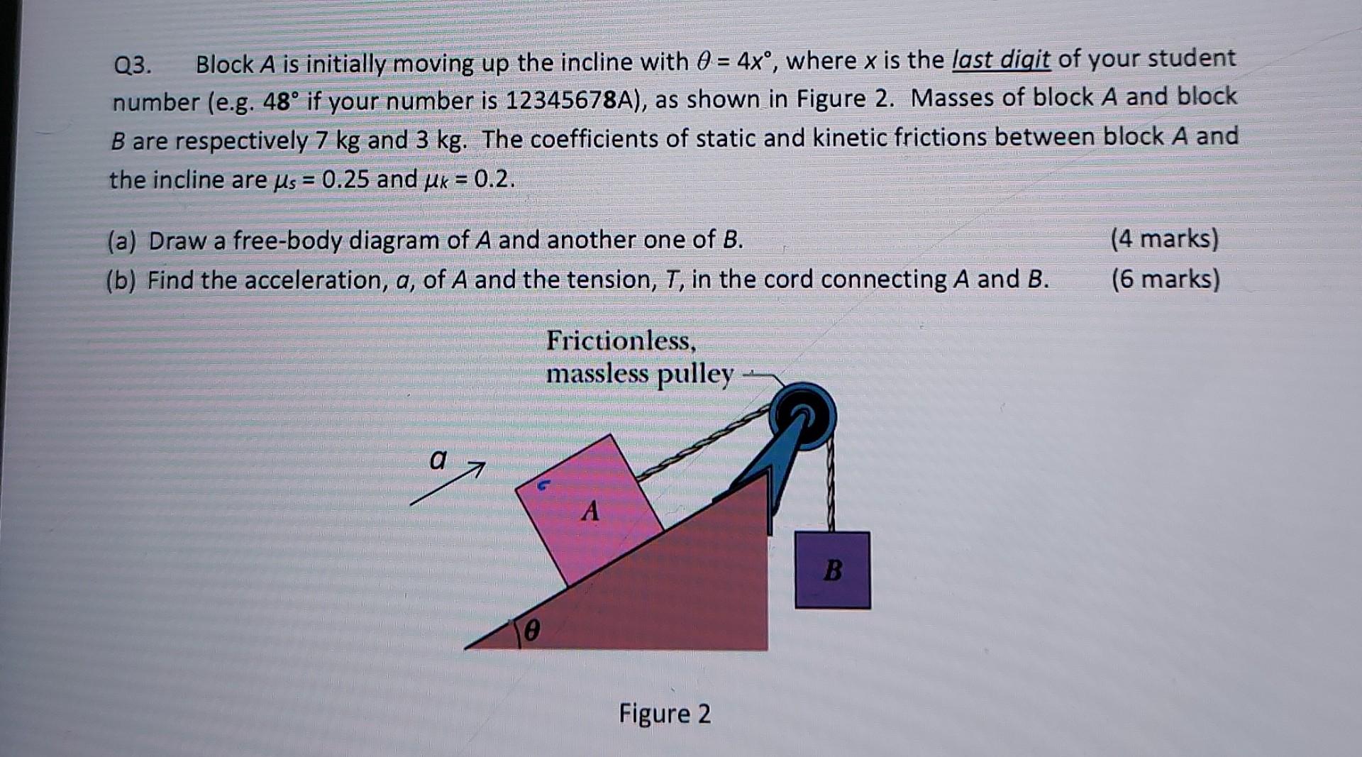 Solved Q3. Block A is initially moving up the incline with | Chegg.com
